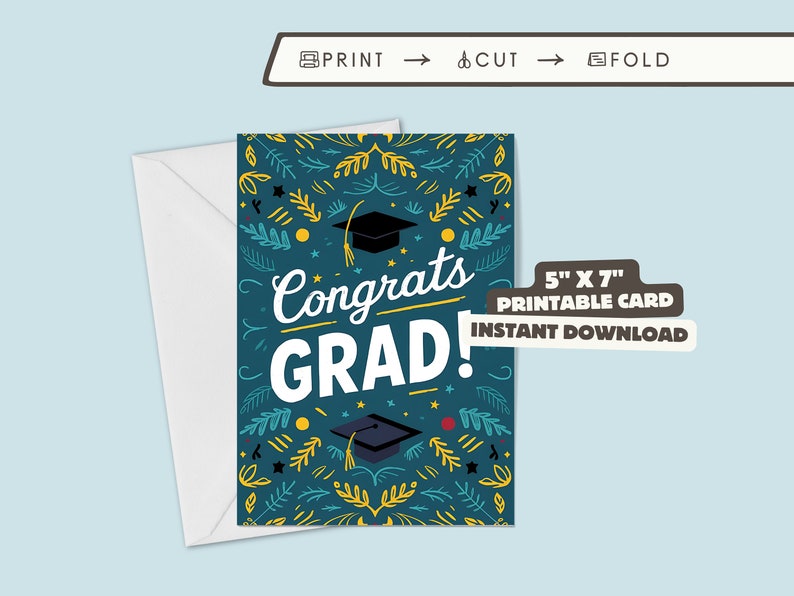 Graduation Greeting Card Printable Congratulations Grad Card High ...