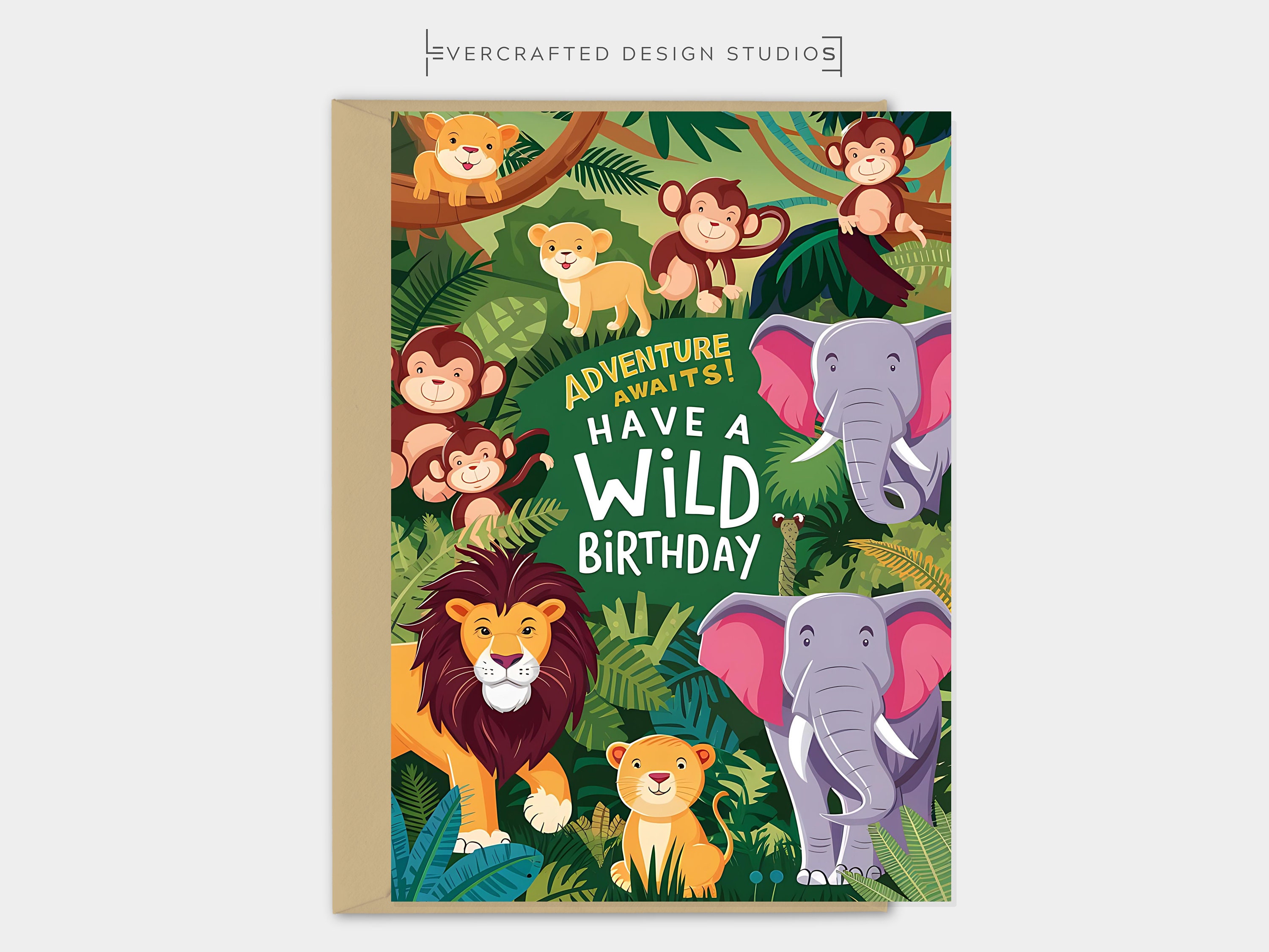 Kids Safari Animals Birthday Greeting Card Digital Download Children's ...
