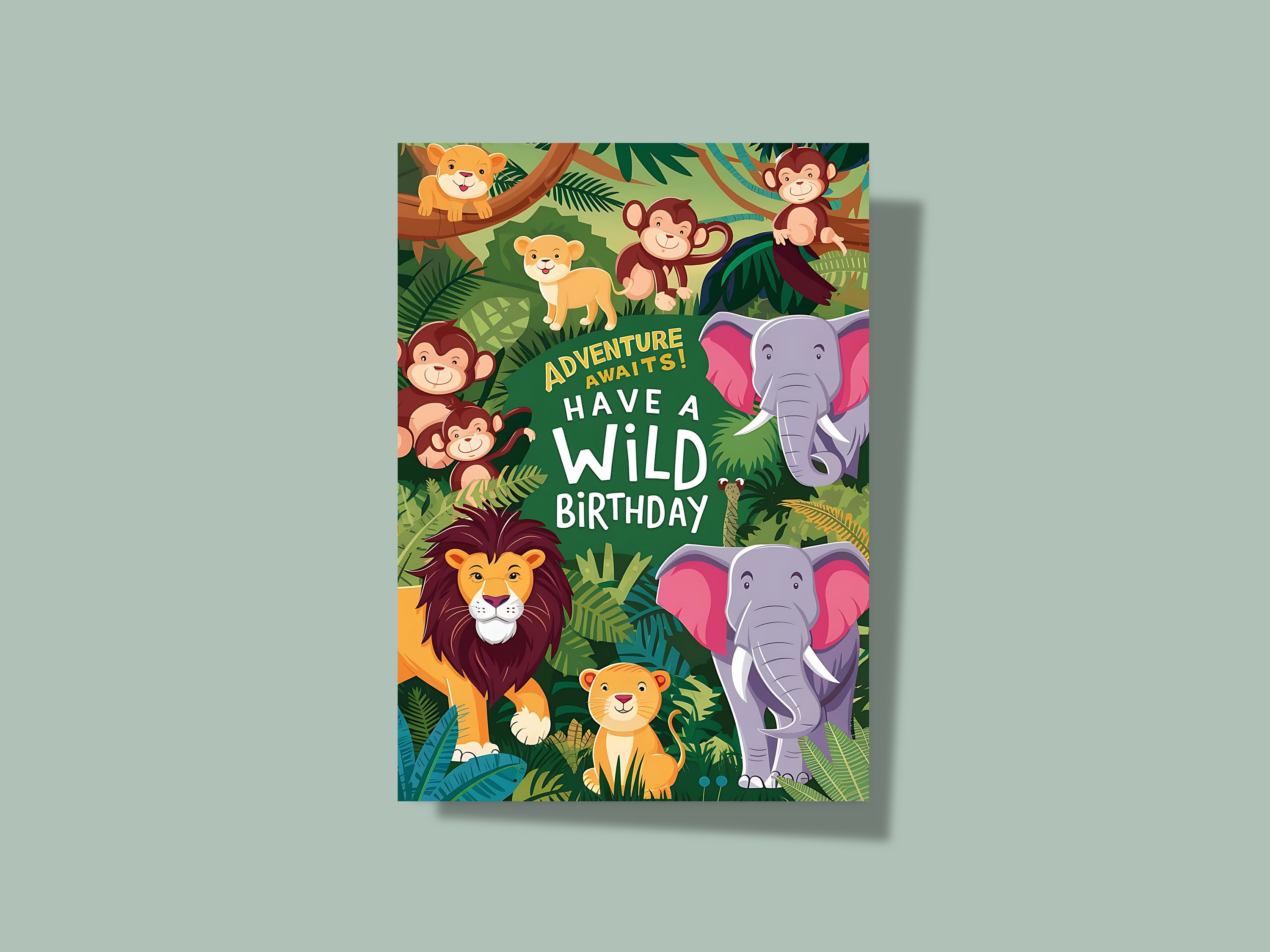 Kids Safari Animals Birthday Greeting Card Digital Download Children's ...