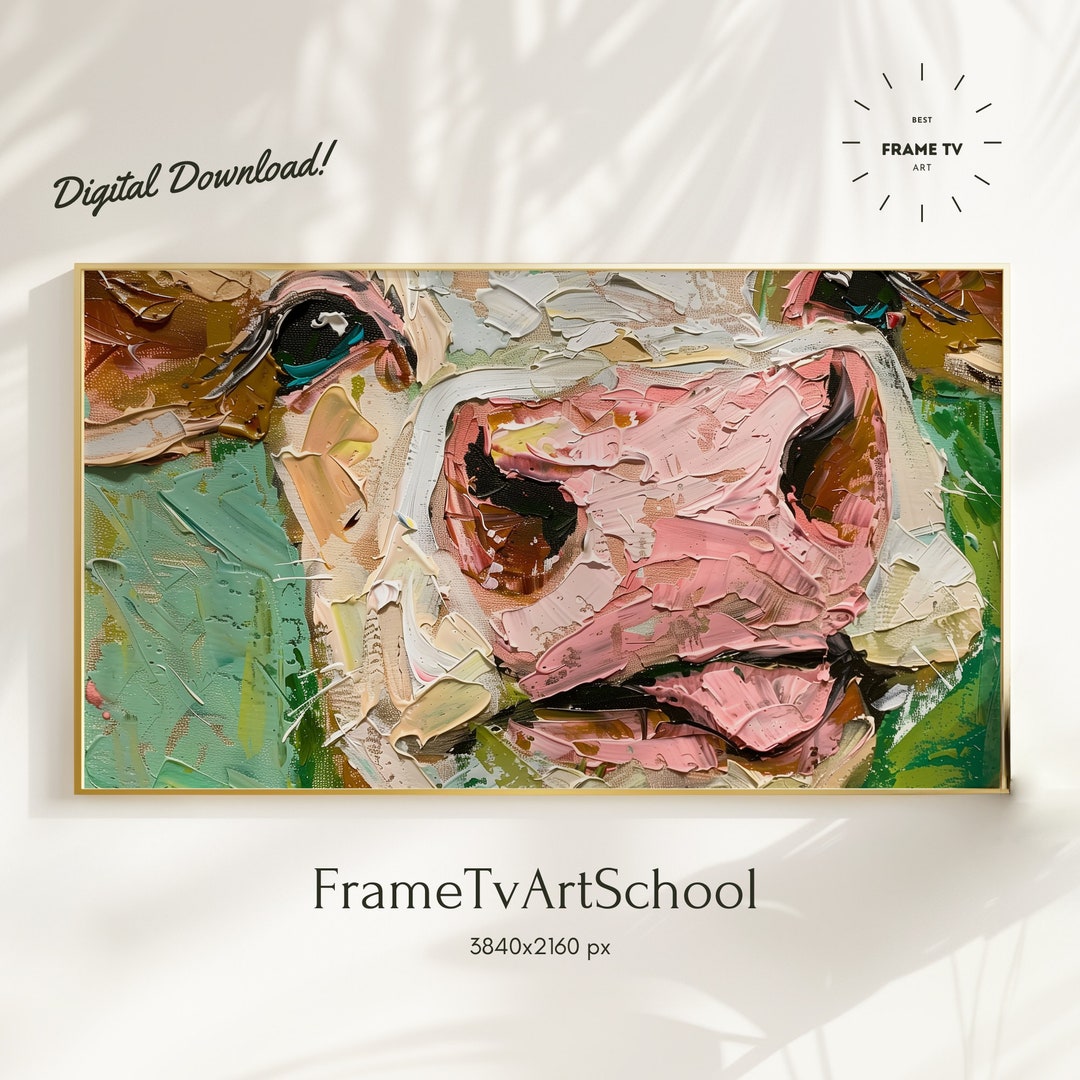Close up Cute Cow Samsung Frame Tv Art, Highland Cow Tv Art, Rustic ...