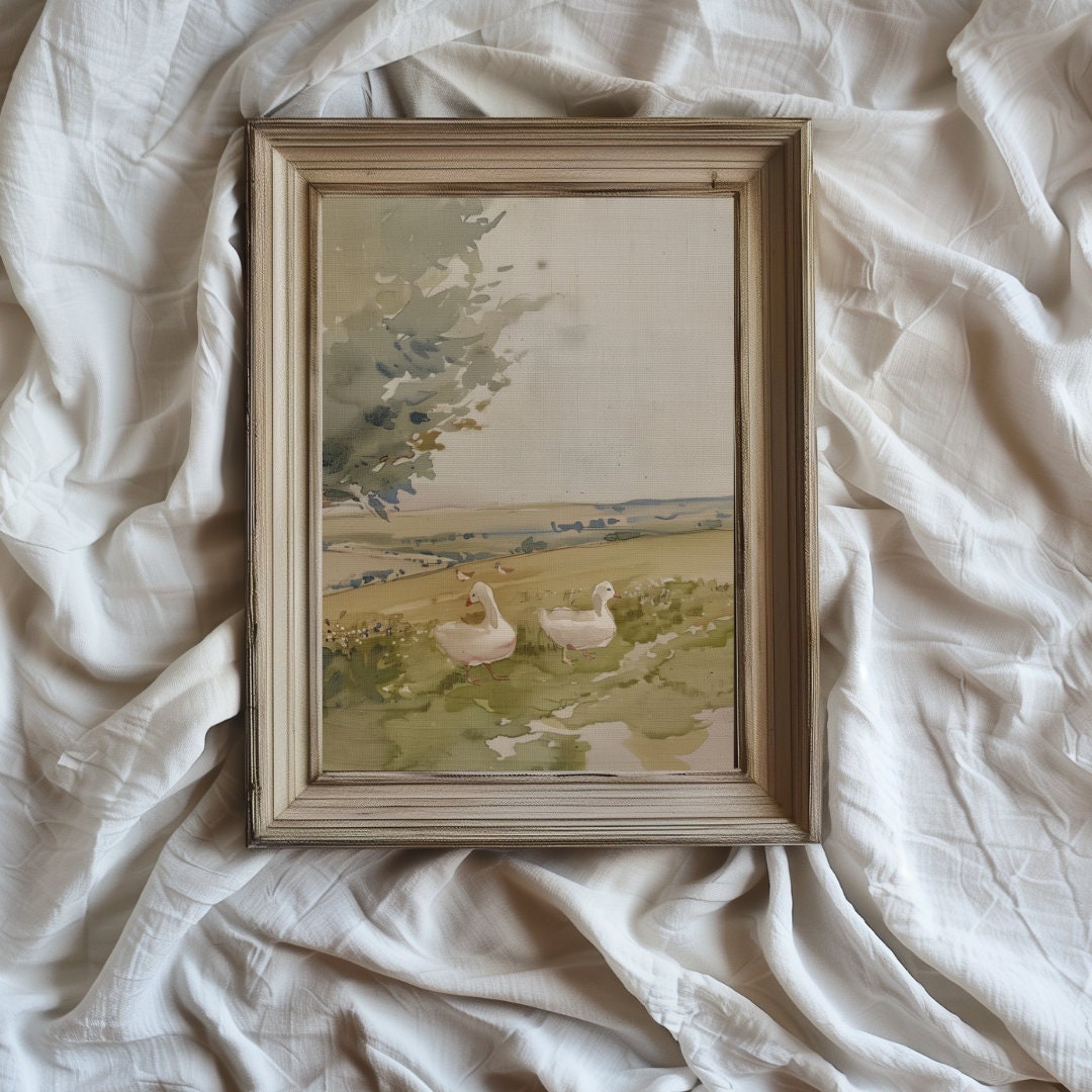 Printable Ducks in a Landscape Painting/ Vintage Vertical Artwork/ Kids ...