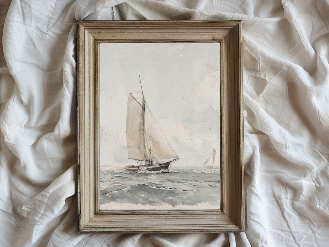 Printable Seascape Painting/ Vintage Vertical Artwork/ Sea/ Rustic ...