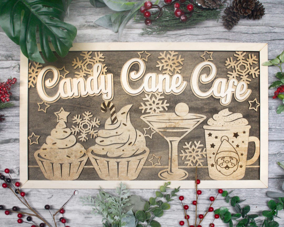 Christmas Yuletide Sign Candy Cane Cafe Design, Personalized Christmas ...