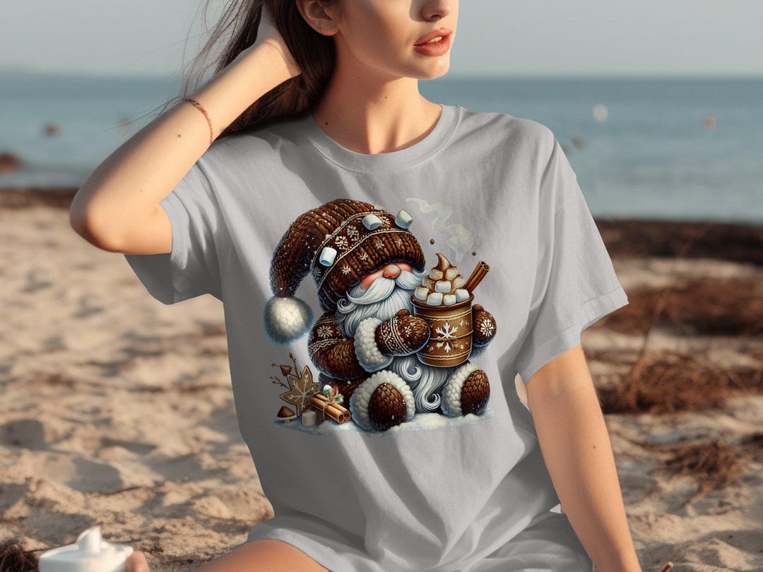 Cozy Winter Santa T-shirt, Cute Santa With Hot Cocoa Graphic Tee ...