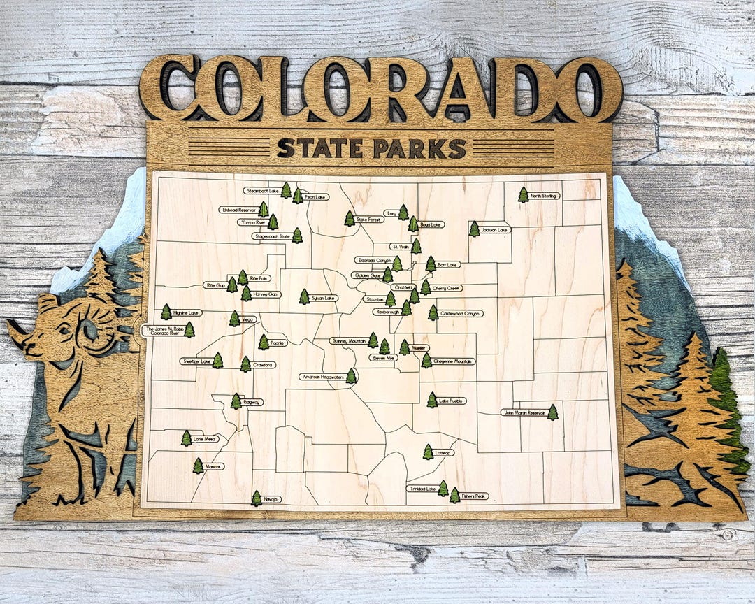 Colorado Custom State Park Travel Map Sign Triple Layer Natural Wood ...