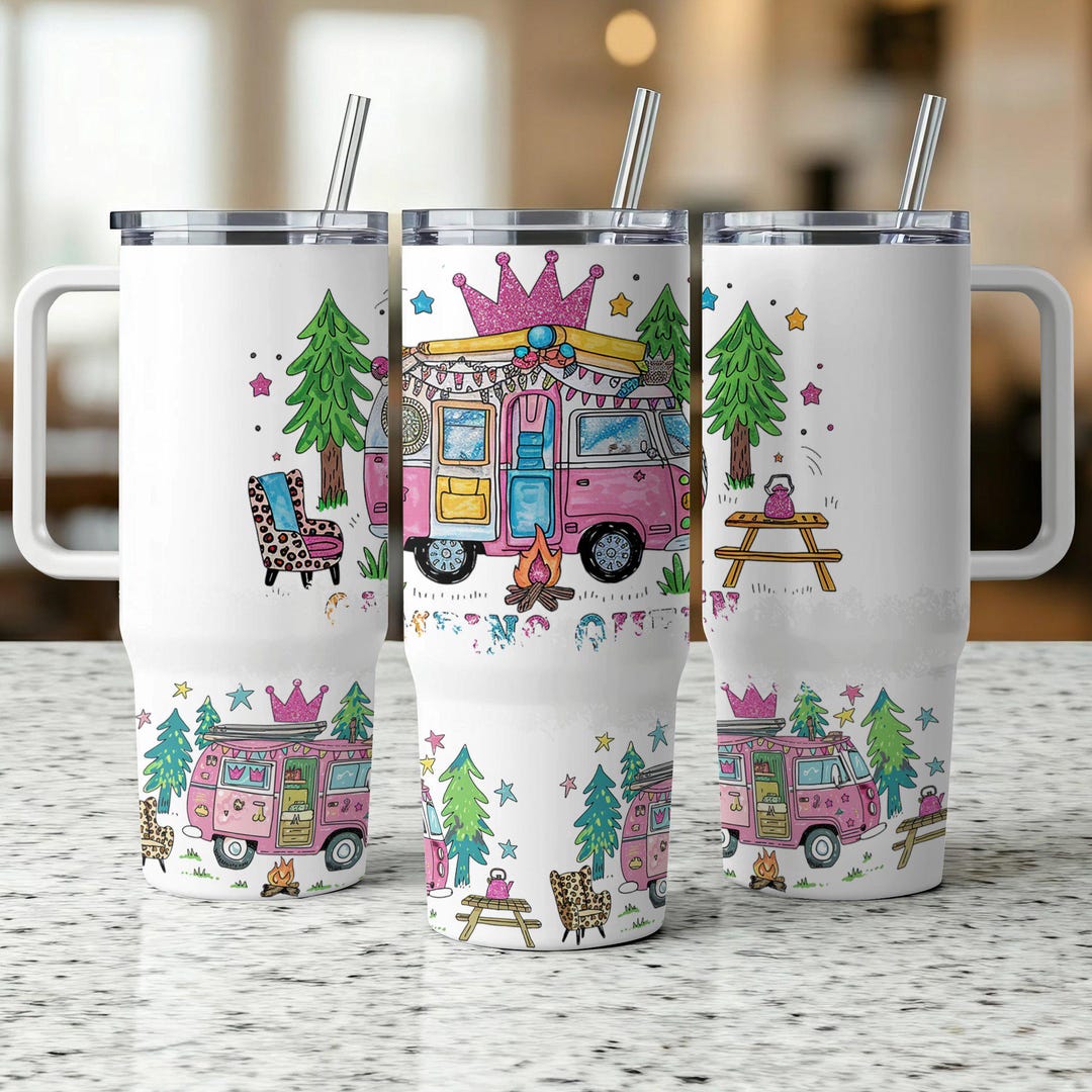 Cute Camping Van Pink Drink Design, 40oz Sublimation PNG, Fun Camp Life ...