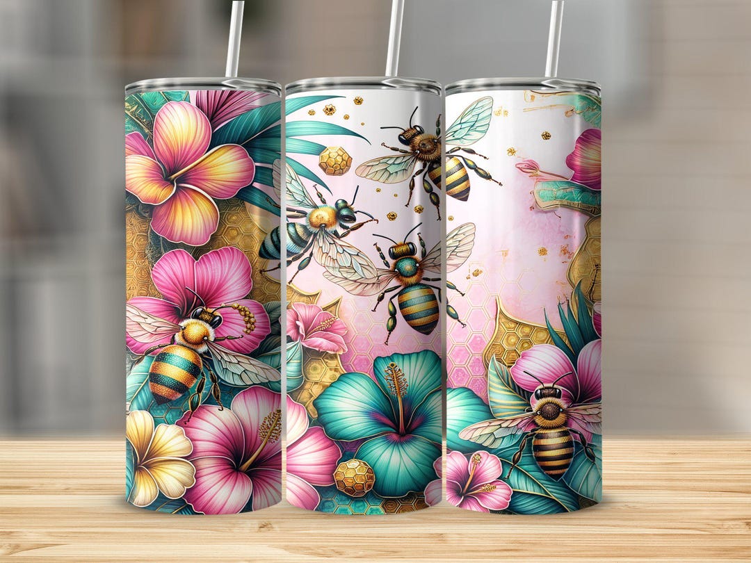 Floral Bee Print, Bee and Flower Digital Art Decor, Honey Bee Garden ...