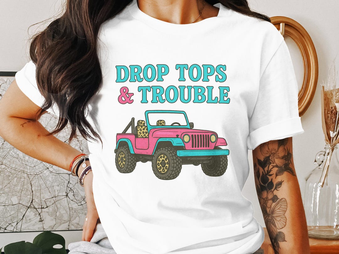 Drop Tops Trouble Digital, Retro Car PNG, Sublimation Digital Download ...