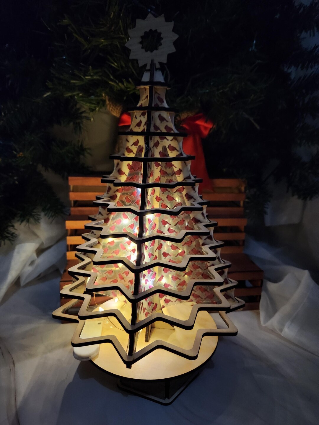 Cardinal Memorial Wood Christmas Tree, Lighted Tree, Memory Wood Tree ...