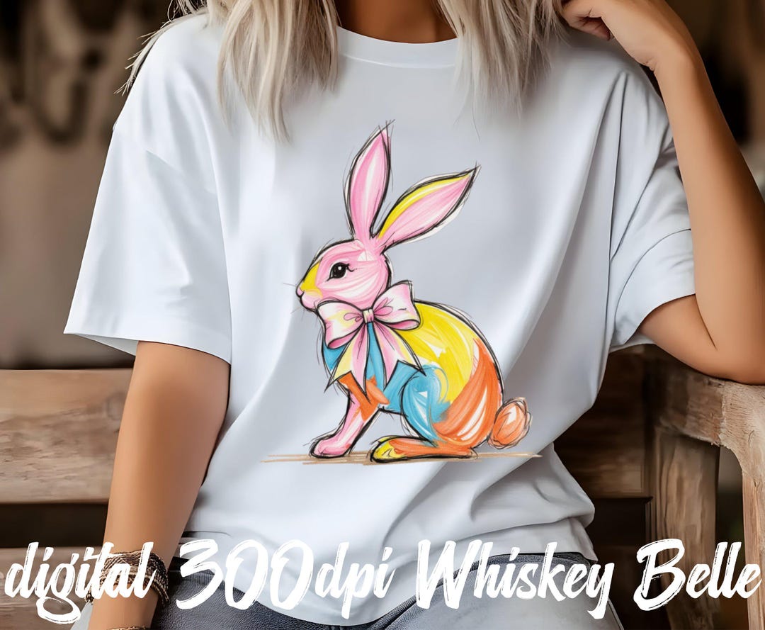 Cute Colorful Bunny Digital Download, Hand-drawn Rabbit Art Print ...