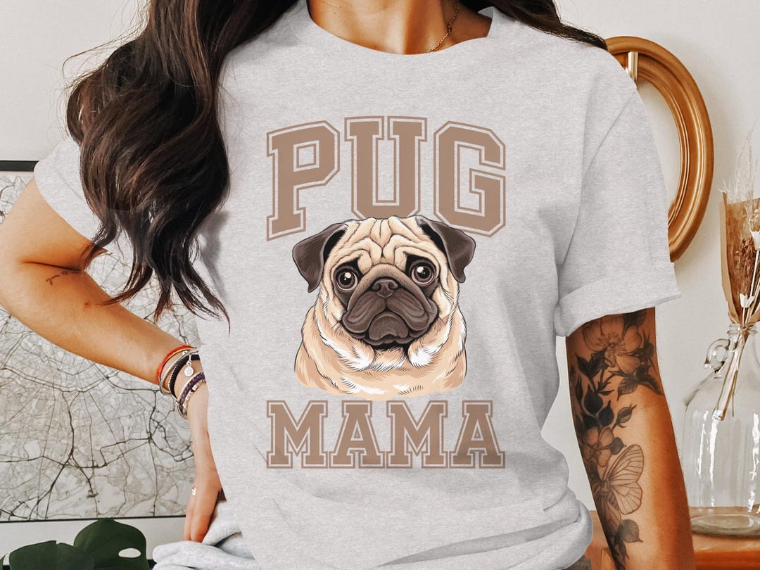 Cute Pug Mama Digital Download Art, Detailed Pug Dog Illustration ...