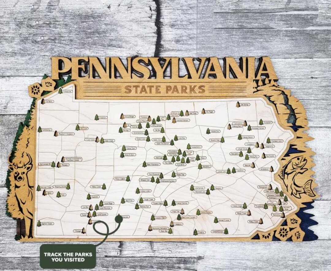 Pennsylvania Custom State Park Travel Map Sign Natural Wood Sign, Pennsylvania State Parks ...