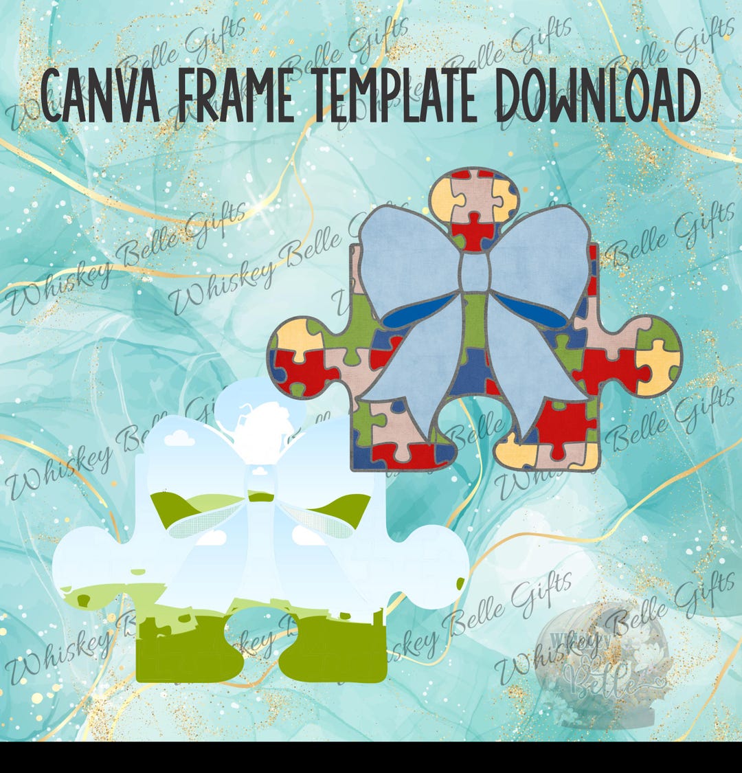 Autism Puzzle Bow Canva Frames Digital Download, Instant PNG Frames for ...