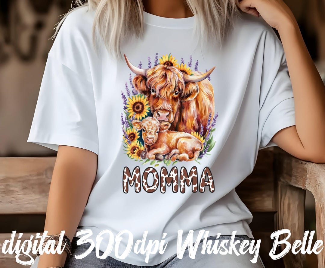 Highland Cow Momma and Calf Digital Download, Floral High Resolution ...