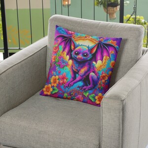 Rainbow Bat Throw Pillow 90s Retro Nostalgia Goth Housewarming Gift for ...
