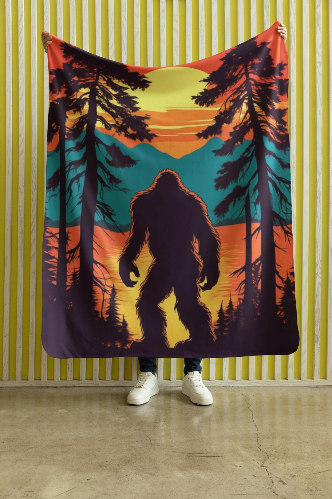 Bigfoot Sunset Velveteen Plush Blanket, Cozy Home Decor, Unique Gift ...