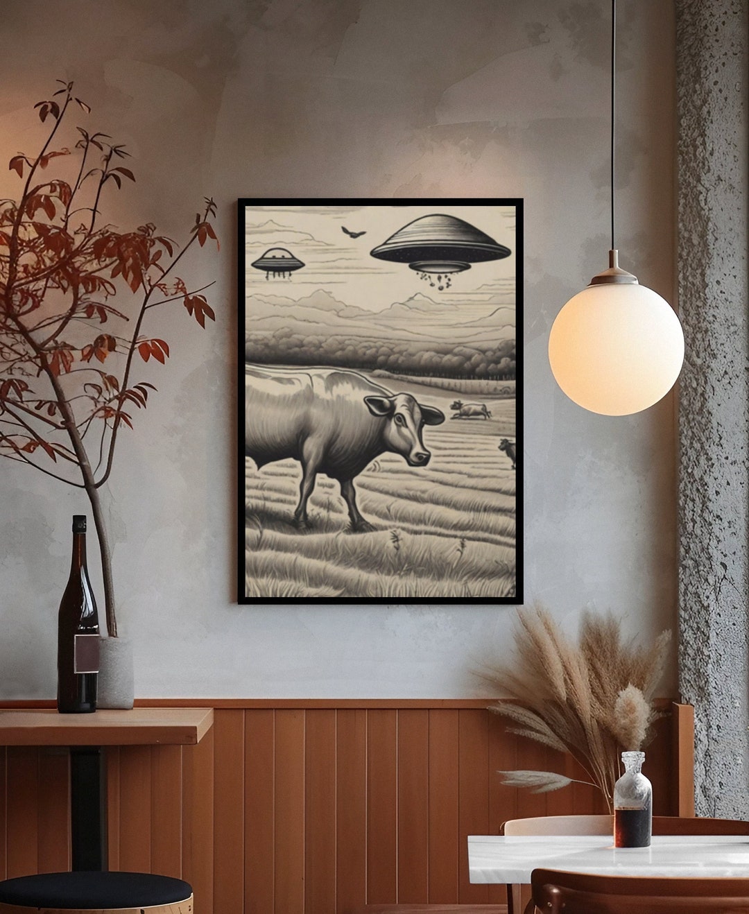 Whimsical UFO Cow Poster Large Wall Art Housewarming Gift Room Decor ...
