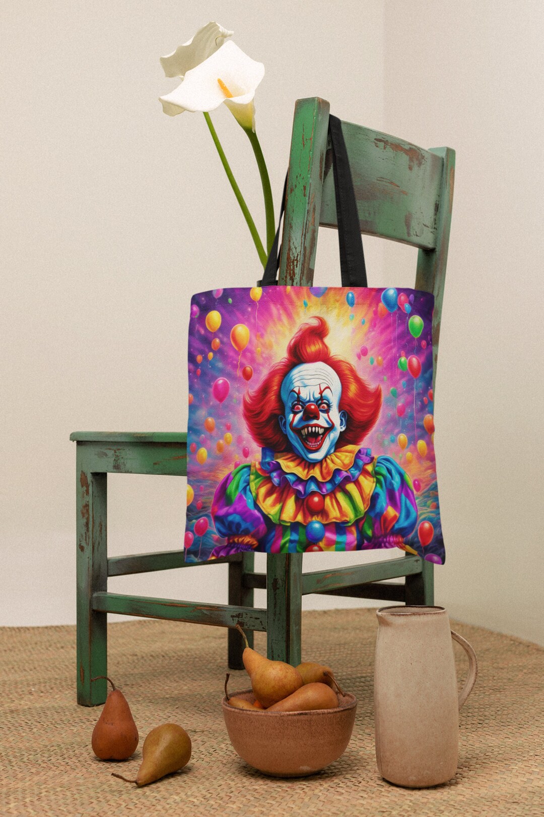 Evil Clown Tote Bag, 90s Retro Canvas Tote Bag, Horror Character Tote ...
