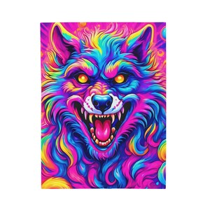 Vibrant Wolf Plush Blanket Rainbow Cozy Throw for Animal Lovers 90s ...