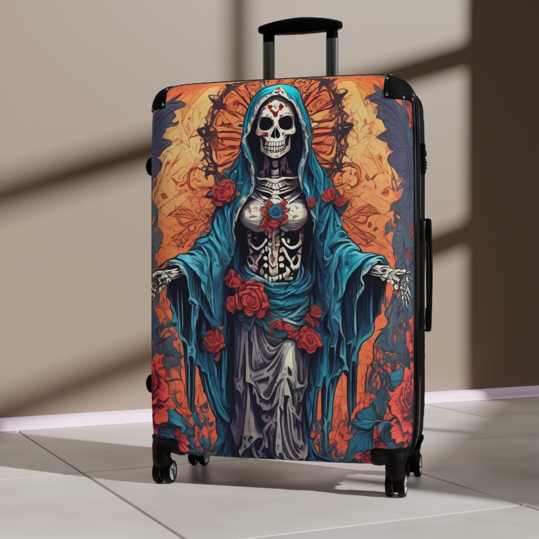 Santa Muerte Suitcase for Travelers, Cute Gothic Luggage for Adventure ...