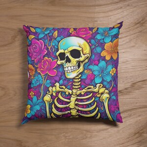 Rainbow Floral Skeleton Throw Pillow 90s Retro Nostalgia Halloween ...