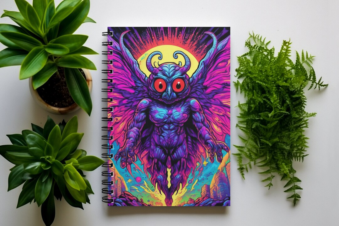 Rainbow Mothman Spiral Notebook Gift for Halloween Weird Moth Lined ...