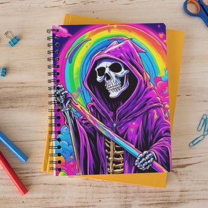 Rainbow Grim Reaper Spiral Notebook | Gift for Halloween | Lined ...