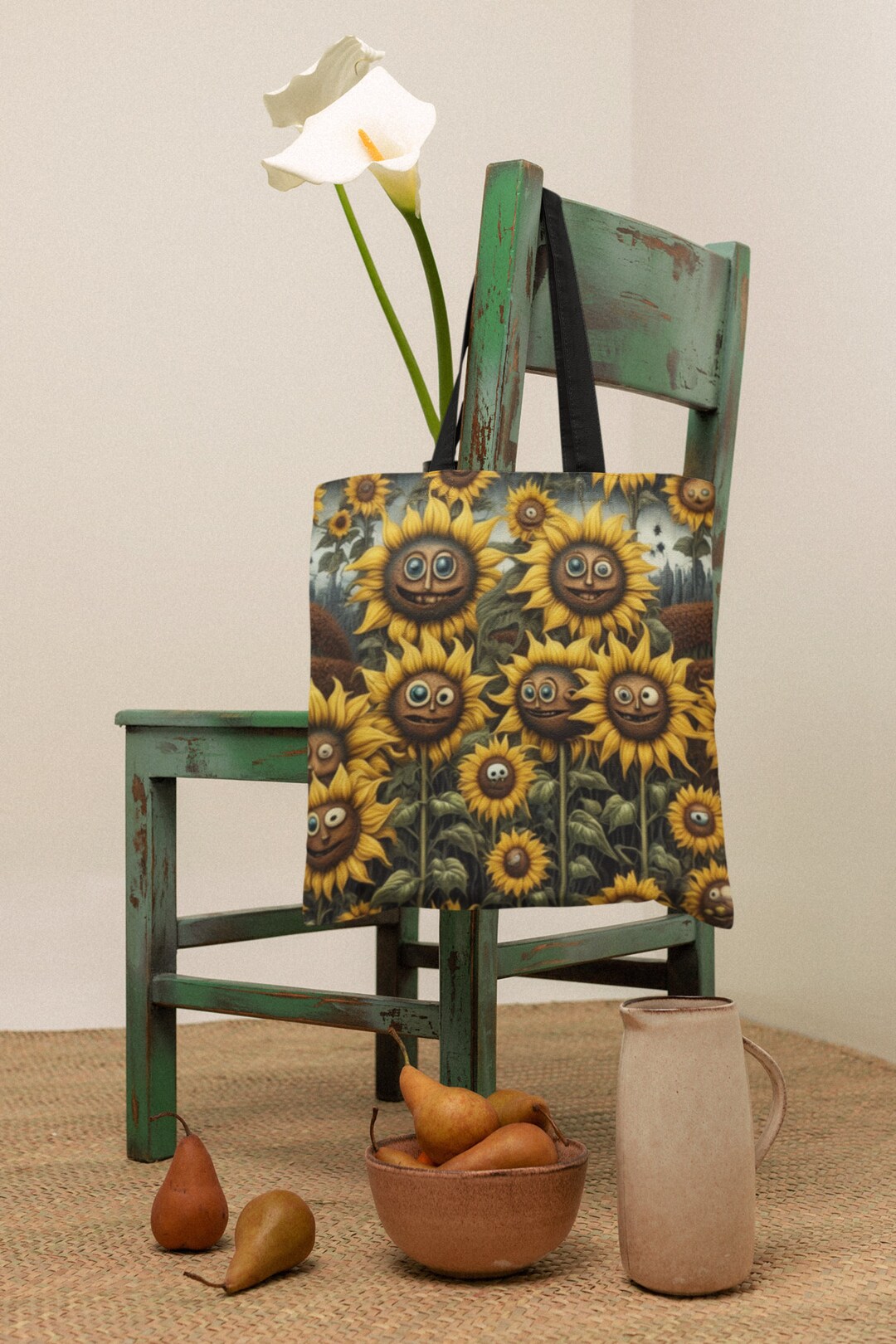 Creepy Sunflower Tote Quirky Weird Floral Beach Bag Gift Unique ...