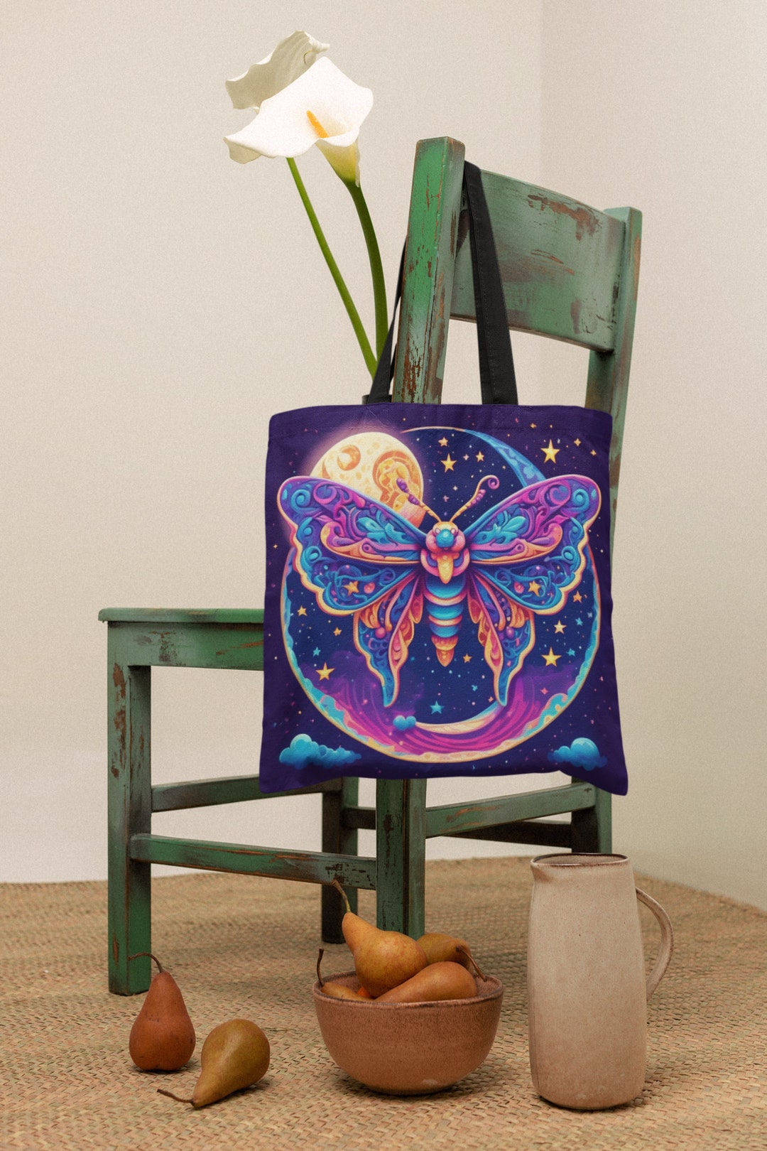 Rainbow Moth Tote Bag 90s Retro Moth Beach Bag Unique Colorful Goth ...