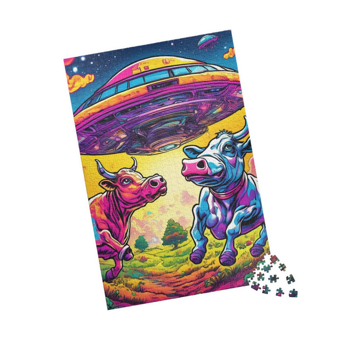 UFO Cow Abduction Jigsaw Puzzle 1014 Pieces Colorful 90s Retro Jigsaw ...