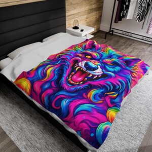 Vibrant Wolf Plush Blanket Rainbow Cozy Throw for Animal Lovers 90s ...