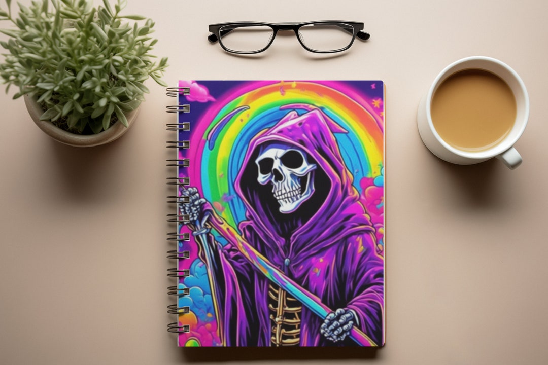 Rainbow Grim Reaper Spiral Notebook | Gift for Halloween | Lined ...