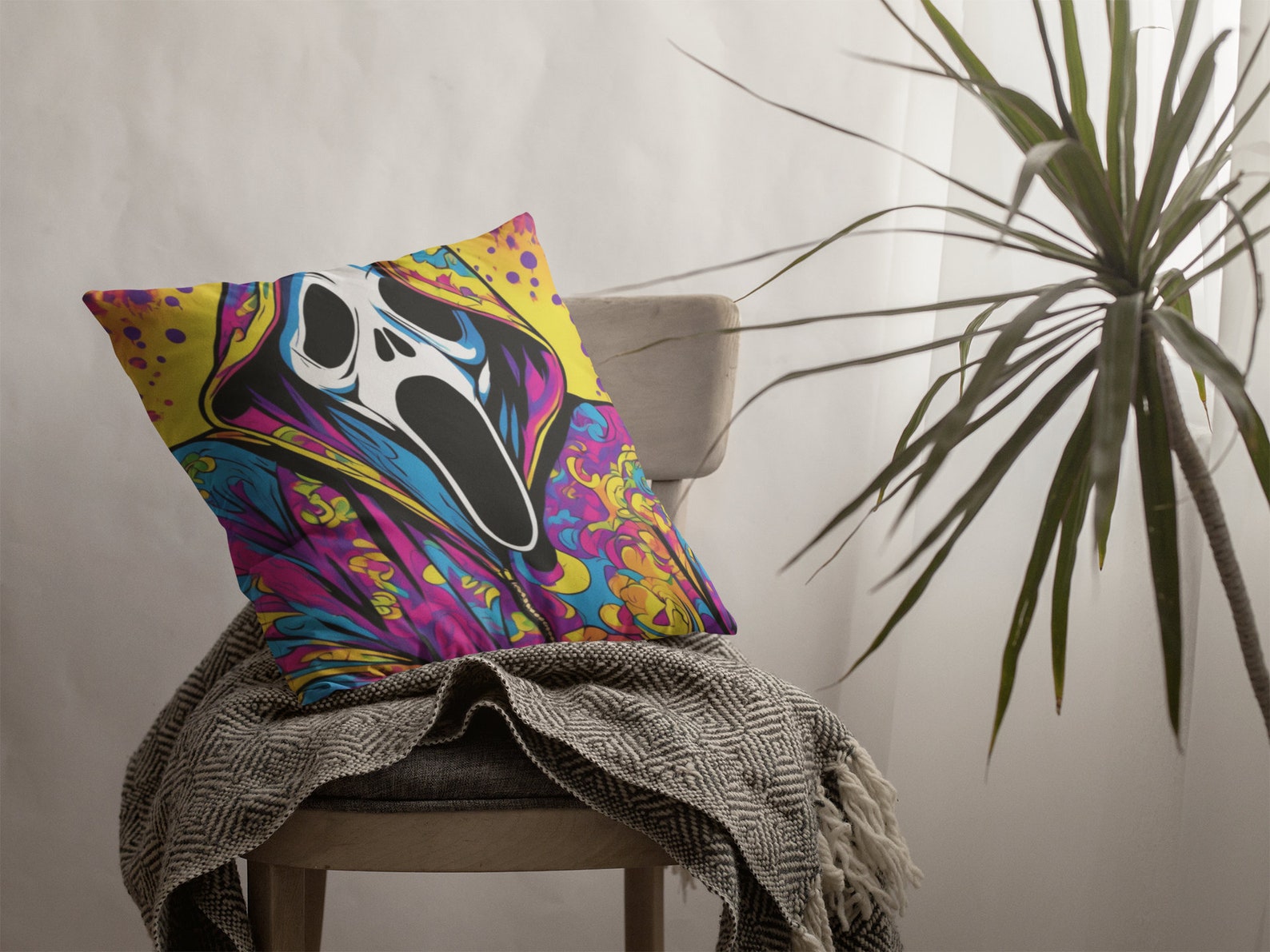 Colorful Horror Throw Pillow Halloween Housewarming Gift for Horror Fan ...