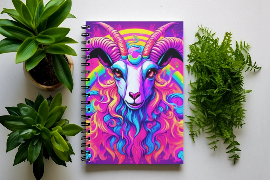 Rainbow Demon Goat Spiral Notebook, Halloween Gift, Quirky Lined ...