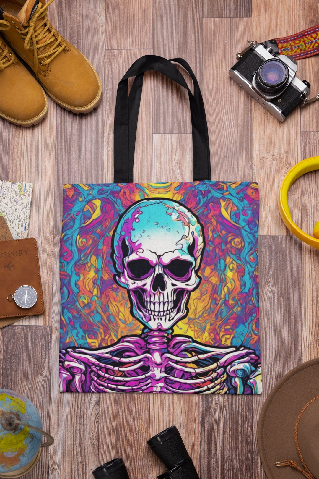 Colorful Skeleton Tote Back Colorful Trick or Treat Bag Skeleton ...