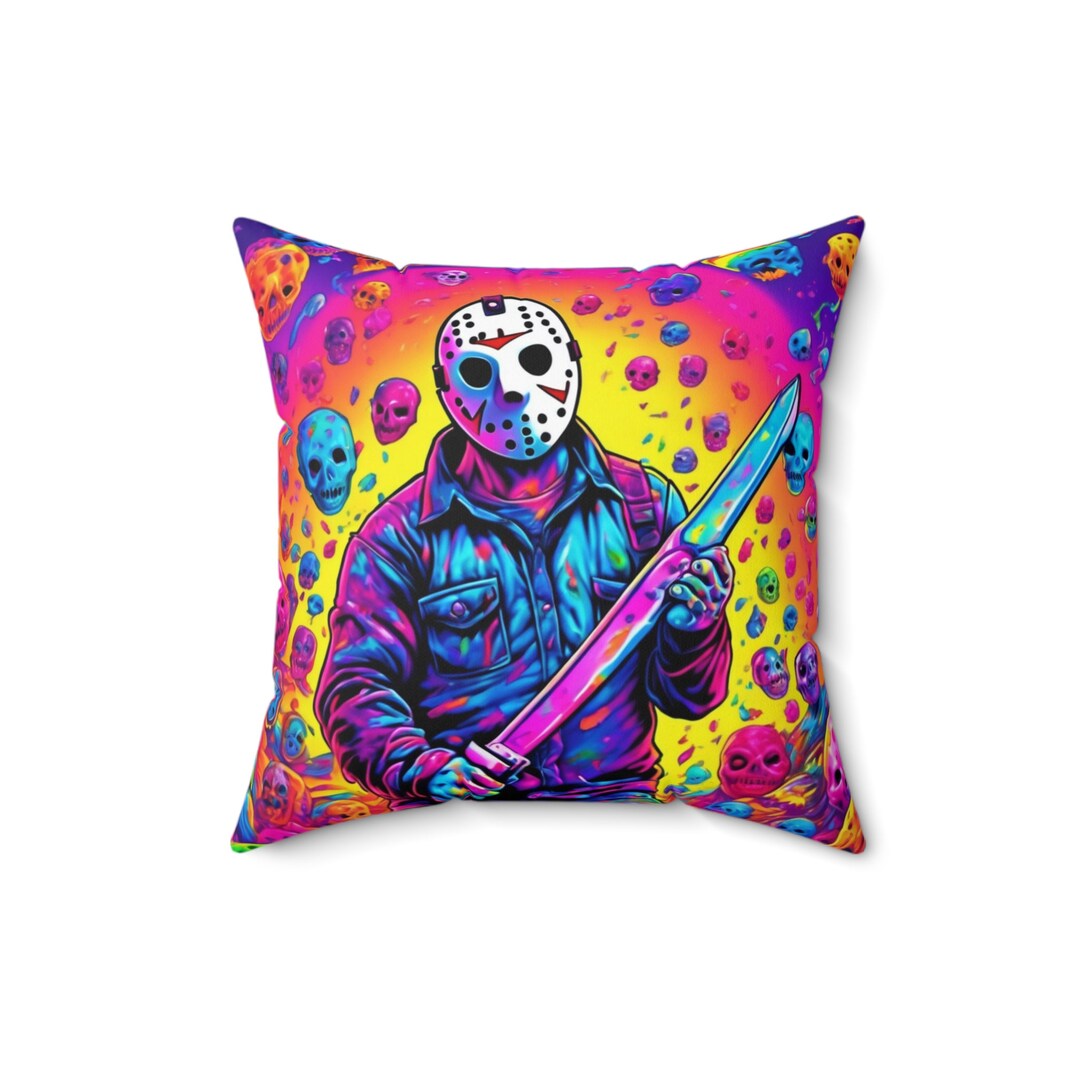 Colorful Retro 90s Halloween Slasher Pillow 16x16 Square Poly Throw - Etsy