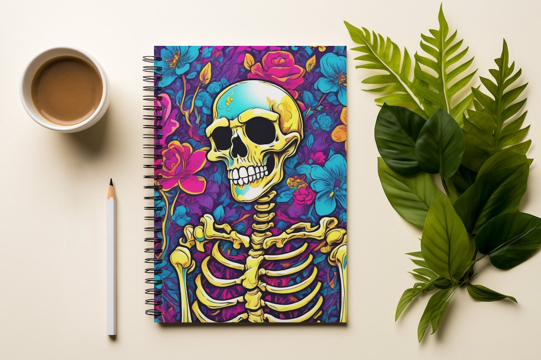 Floral Skeleton Spiral Notebook | Gift for Halloween | Lined Notebook ...