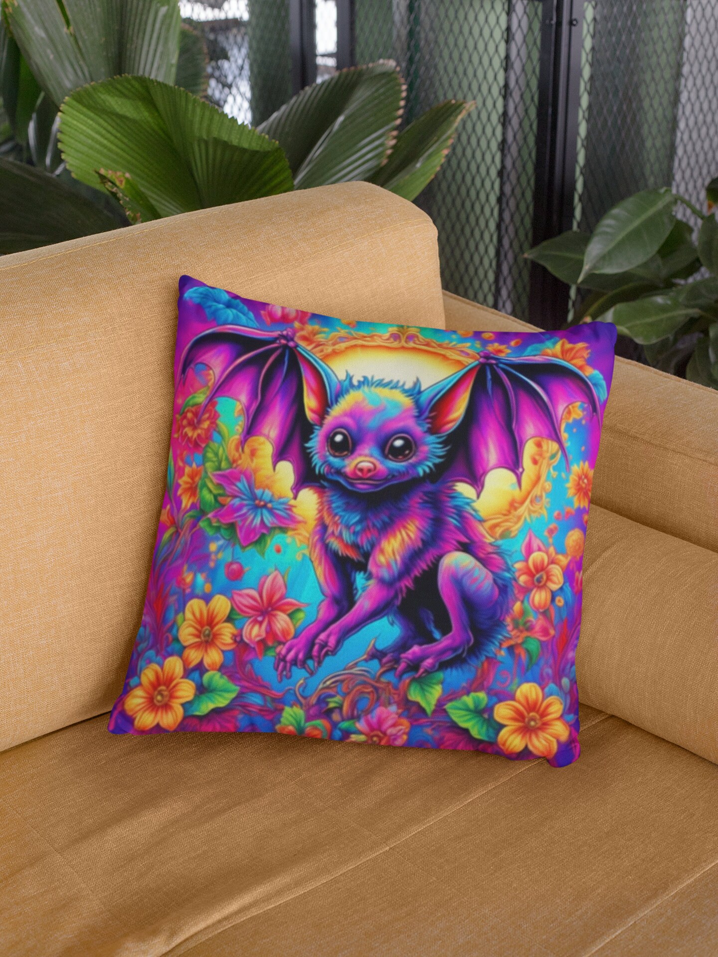 Rainbow Bat Throw Pillow 90s Retro Nostalgia Goth Housewarming Gift for ...