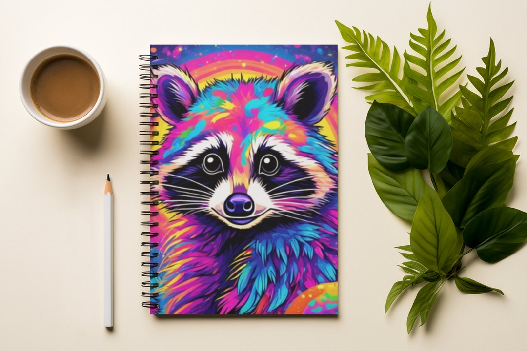Rainbow Raccoon Spiral Notebook | Gift for Her | Lined Notebook | Trash ...