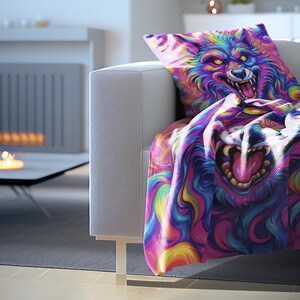 Vibrant Wolf Plush Blanket Rainbow Cozy Throw for Animal Lovers 90s ...