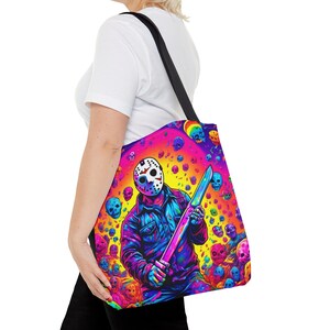 Rainbow Slasher Tote, 90s Retro Canvas Tote Bag, Horror Character Tote ...