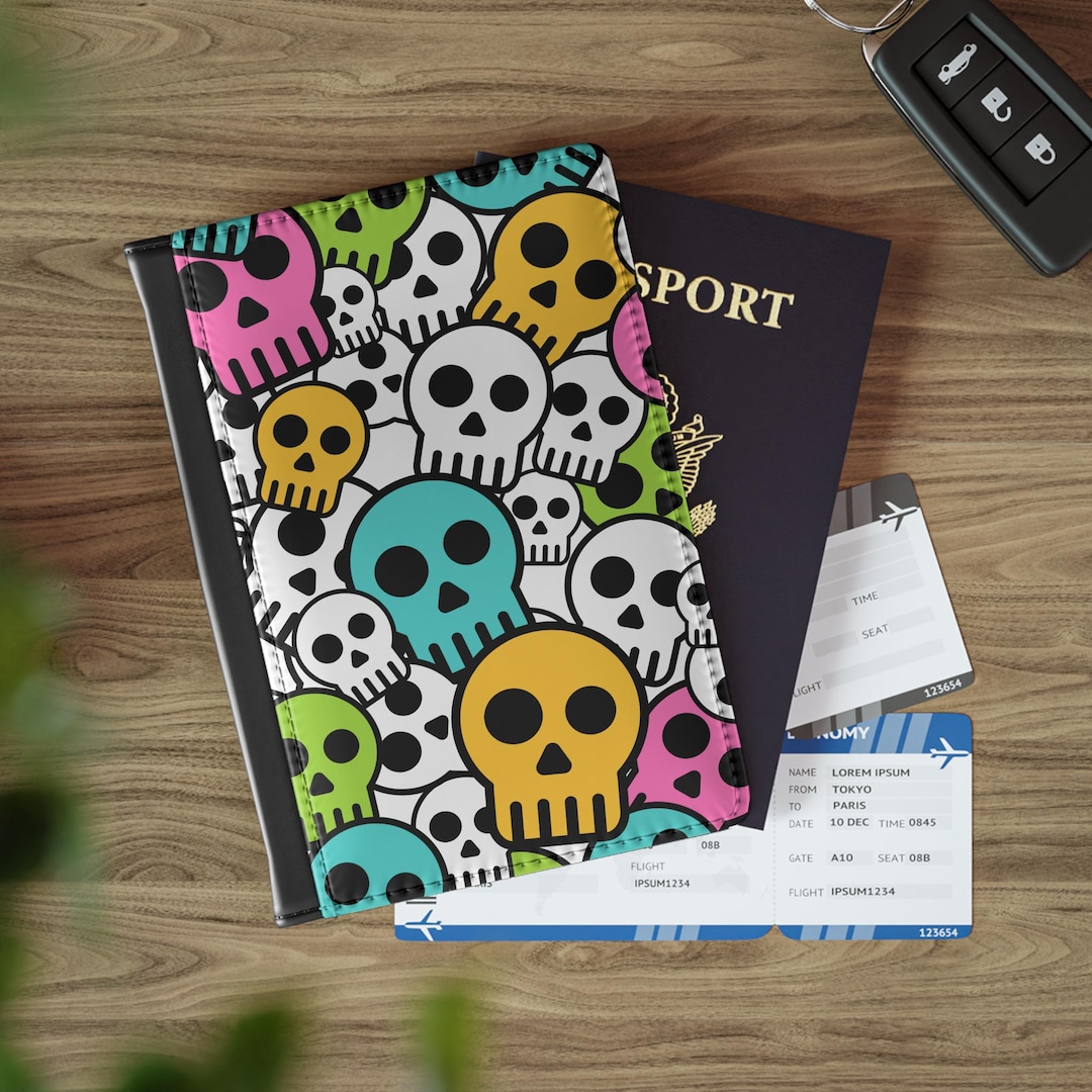 Colorful Skulls Passport Cover, Cute Vegan Leather Punk Rock Passport ...