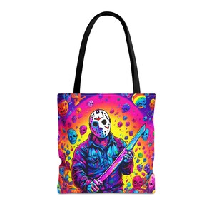 Rainbow Slasher Tote, 90s Retro Canvas Tote Bag, Horror Character Tote ...