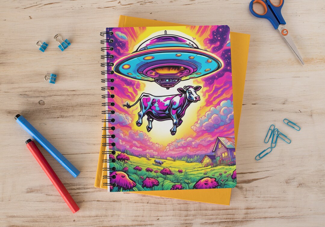 Rainbow UFO Cow Spiral Notebook | Gift for Halloween | Lined Notebook ...