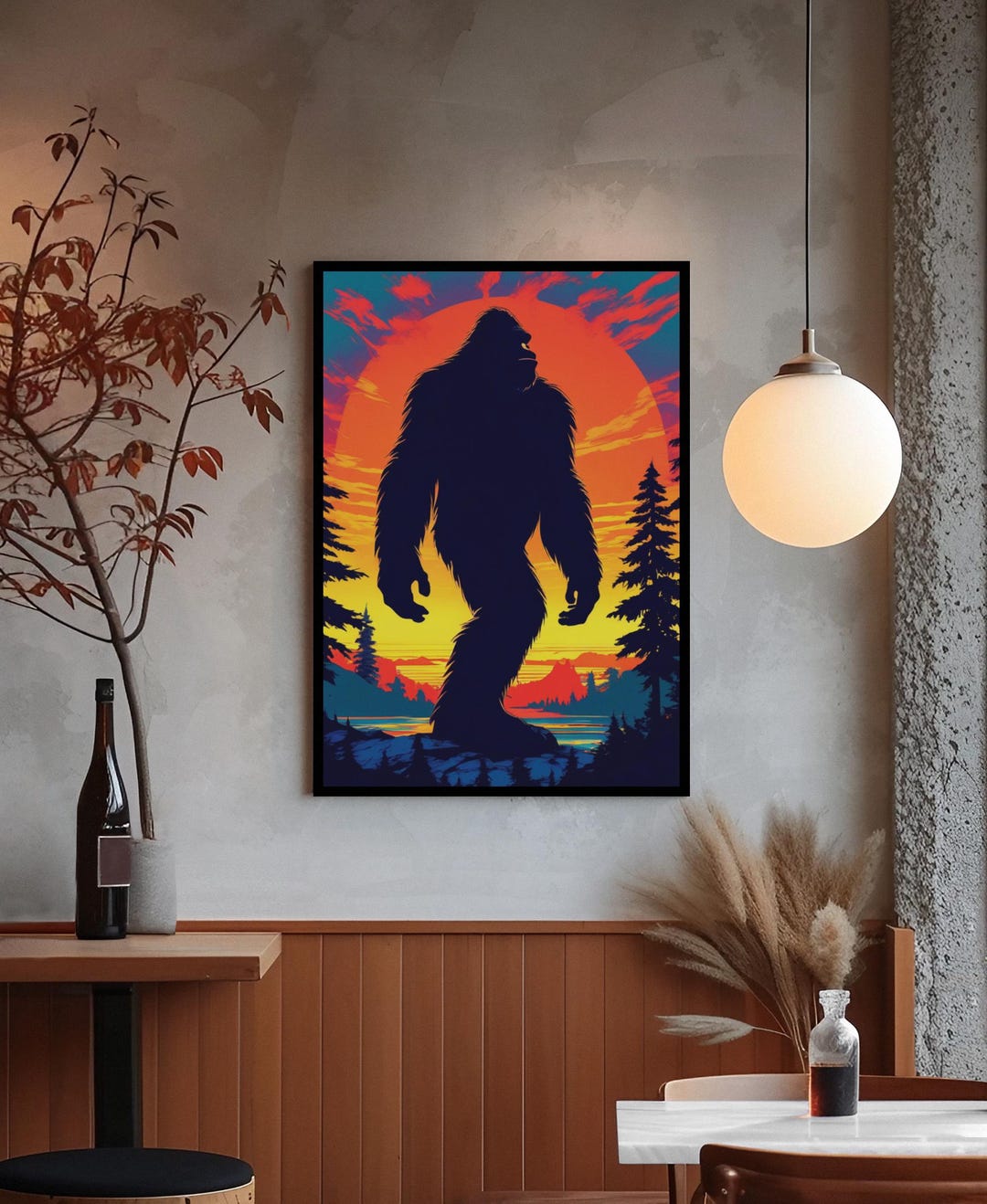 Sunset Bigfoot Poster Sunset Wall Art for Cryptid Lover, Quirky ...
