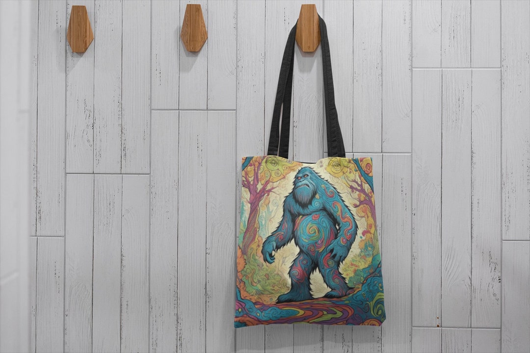 Whimsical Bigfoot Tote Bag, Colorful Sasquatch Gift, Cryptid Canvas ...