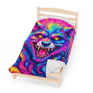 Vibrant Wolf Plush Blanket Rainbow Cozy Throw for Animal Lovers 90s ...