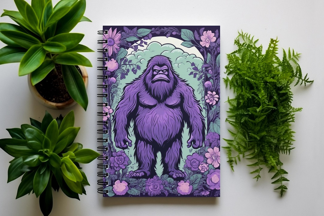 Whimsical Bigfoot Spiral Notebook - Purple Sasquatch Design, School ...