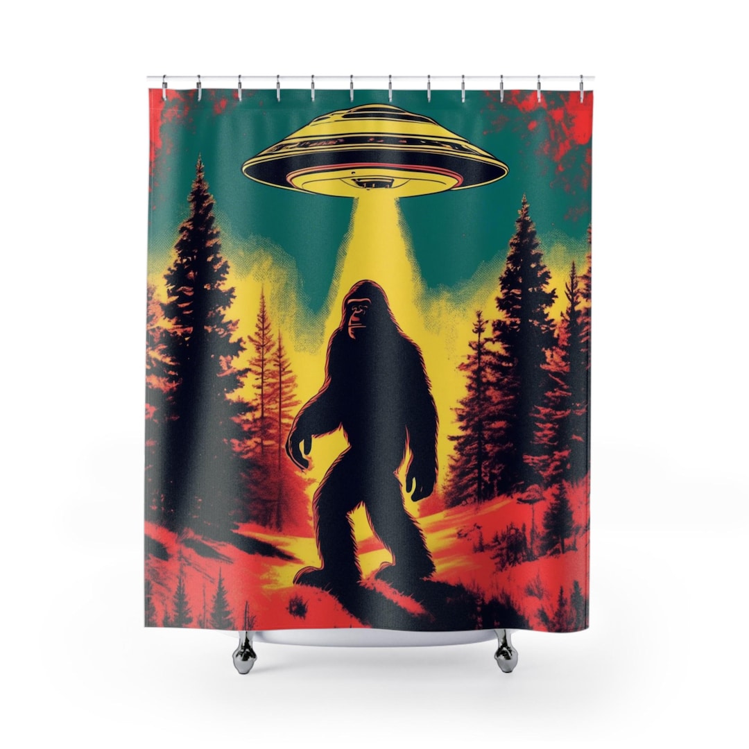 Bigfoot Alien Encounter Shower Curtain, Unique Bathroom Decor, Quirky ...