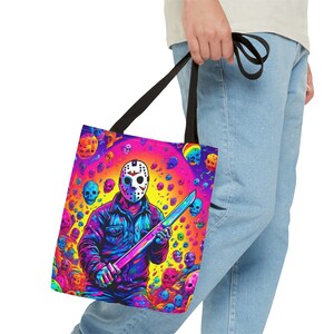 Rainbow Slasher Tote, 90s Retro Canvas Tote Bag, Horror Character Tote ...